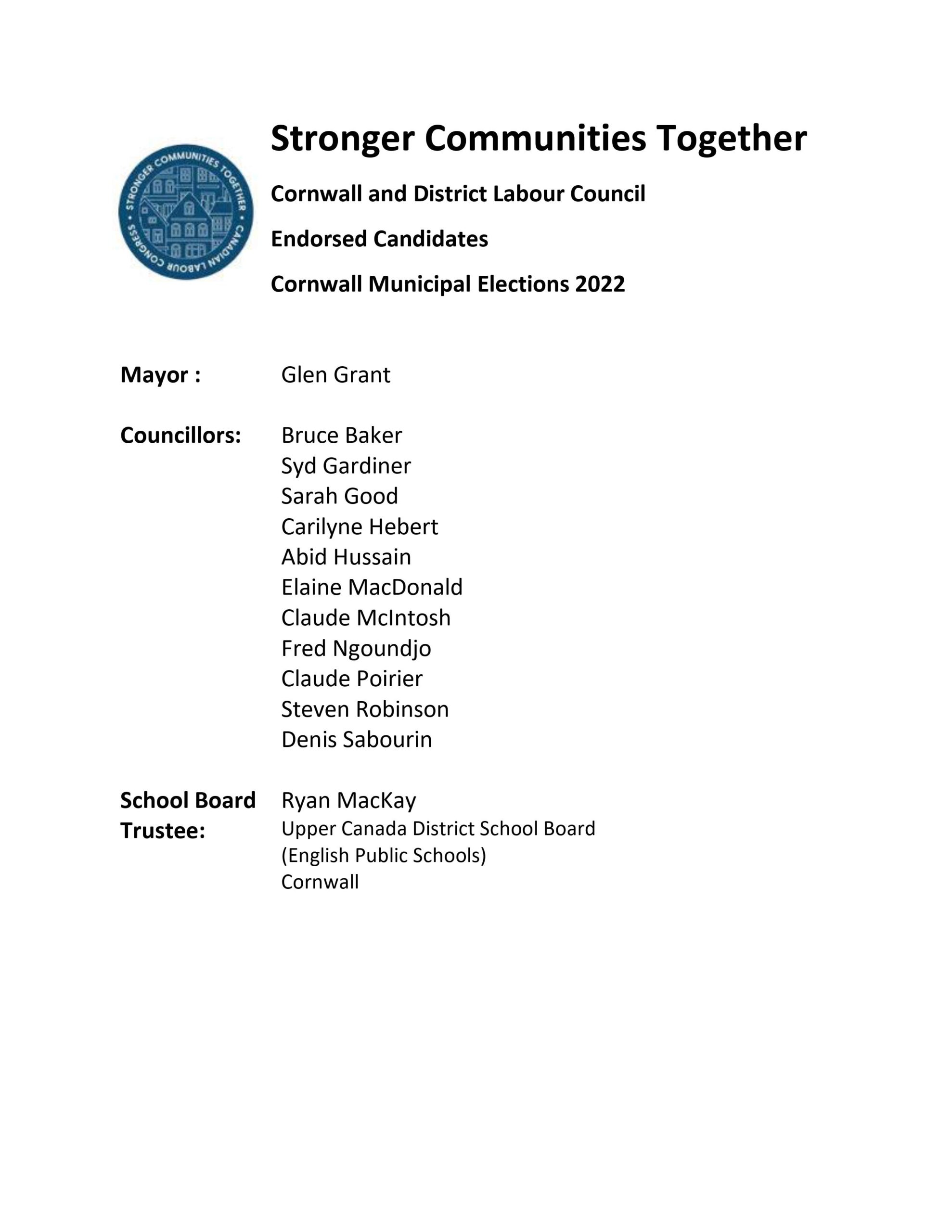 Cornwall Municipal Elections – Endorsed Candidates – Cornwall ...